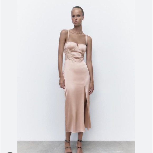 Zara | Dresses | Zara Champagne Colored Satin Effects Corset Style Dress | Poshmark